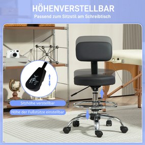 HOMCOM Ergonomická kancelářská židle s nastavitelným nožním kroužkem, bez područek, výškově nastavitelná otočná židle v černé PU kůži