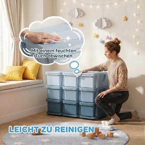 HOMCOM Plastový úložný box, 6 zásuvek, organizér na hračky, komoda do dětského pokoje, modrá | Aosom