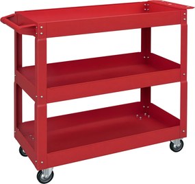 DURHAND vozík na nářadí s kolečky, ocelový vozík s 3 skladovacími policemi a bočním madlem pro mechanickou garáž, nosnost 150 kg, 83x35,3x76 cm, červe
