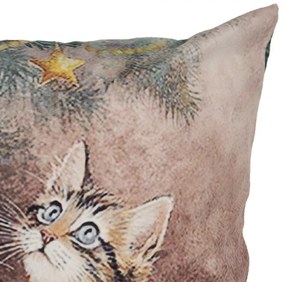 Vánoční povlak na polštář s koťátky pod vánočním stromečkem – 45x45 cm