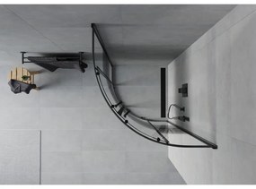 Mexen Rio, čtvrtkruhový sprchový kout s posuvnými dveřmi 80 (dveře) x 80 (dveře) x 190 cm, 5mm čiré sklo s pásky, černý profil, 863-080-080-70-20