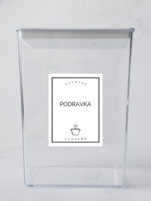 PODRAVKA – bílá samolepka na dózu, základní písmo, 6 x 8 cm | DomaLEP