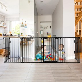 Costway Skládací zábrana na krb s bezpečnostními dvířky a nástěnná kovová