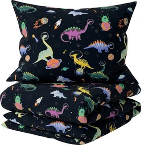 Sada dětského povlečení z mikrovlákna DINO SPACE barevné + povlak na polštář 50 x 70 cm ZDARMA