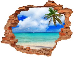 Wallmuralia Díra 3D ve zdi nálepka Karibské ostrovy pláž 90x70 cm