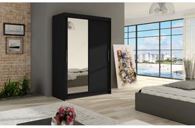 Šatní skříň se zrcadlem Angelo - šířka 120 cm, černá