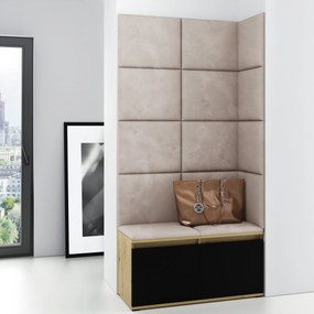 Eka Předsíňová stěna s čalouněnými panely Trinity 2 - Dub Artisan s černou / Tmavá krémová 2302