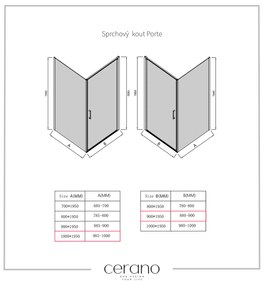 CERANO - Sprchový kout Porte L/P - chrom, transparentní sklo - 90x100 cm - křídlový