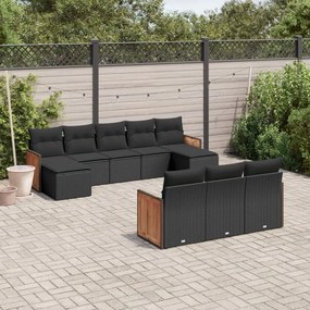 10dílná zahradní sedací souprava s poduškami černá polyratan 3228092