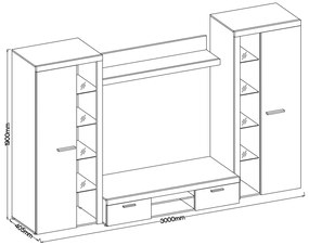 Obývací stěna Rudby XL (bílá + beton) (bez osvětlení). 610112