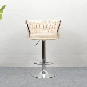 Designová barová židle, béžová Velvet látka/chrom, BRIN