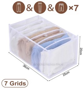 Šatní organizér transparentní (20x25x36 cm) Barva: Bílá, Velikost: 7 přihrádek