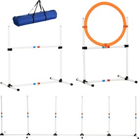 PawHut 3dílná souprava pro trénink agility pro psy včetně snadno přenosné tašky - plastová Bílá+Žlutá
