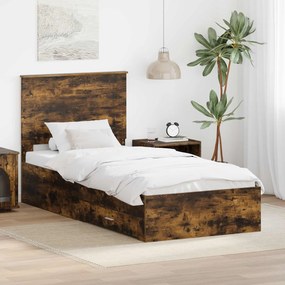 Rám postele s čelo Kouřový dub 100 x 200 cm Kompozitní dřevo 3409689