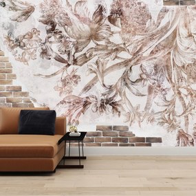 Fototapeta - Květinová freska na cihlové zdi (245x170 cm)