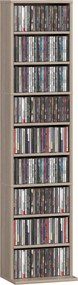 HOMCOM Police na CD a DVD s nastavitelnými policemi, úzký design s bezpečnostní funkcí proti převržení pro 260 CD, 33x24x140 cm, přírodní dřevo