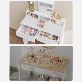 Toaletní stolek s velkým zrcadlem, 2 šuplíky, moderní kosmetický stolek, bílý