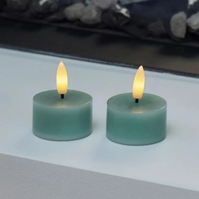 Sada LED čajové svíčky na baterie Sille Tealight, Ø 4,5 × 2,2 cm, pískově zelená, z pravého vosku, balení 2 ks