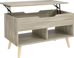 HOMCOM výškově nastavitelný konferenční stolek, stolek do obývacího pokoje s ukrytým úložným prostorem a otevřenými policemi, 75 x 40 x 58 cm, přírod…