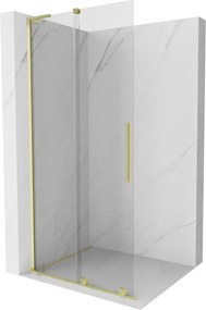 Mexen Velar L, posuvná sprchová zástěna Walk-in 100 x 200 cm, 8mm čiré sklo, zlatá matná, 871-100-003-03-55