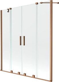 Mexen Velar Duo vanová zástěna s dvěma křídly posuvná 160 x 150 cm, transparentní, kartáčovaná měď