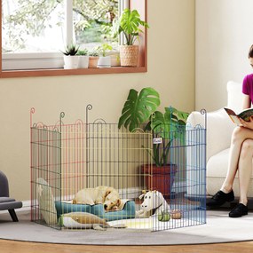PawHut ohrádka pro štěňata 6dílná 60 cm ohrádka pro štěňata DIY ohrádka s kovovými dvířky barevná pro domácí zvířata