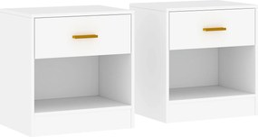 HOMCOM Sada 2 Moderních Nočních Stolků s Šuplíkem a Otevřenou Policí, Dřevotříska, 39x28x41 cm, Bílá | Aosom