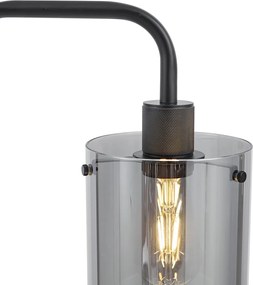 Designová stojací lampa černá s kouřovým sklem - Domo