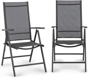 Blumfeldt Almeria Garden Chair, skládací židle, sada 2 kusů, 56,5 x 107 x 68 cm, Comfortmesh, antracitová