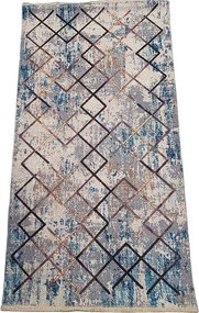 HU Béžovo-modrý koberec Banco 1022-MAVI se vzorem čtverců Rozměr: 60x110 cm