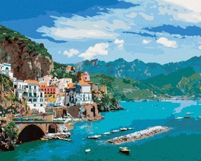 Malování podle čísel krajina na pobřeží amalfi v itálii, 40x50 cm, vypnuté plátno na rám