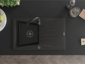 Mexen Cesar, granitový dřez 775x470x190 mm, 1-komorový, černá-zlatá metalíza s černým sifonem, 6514771010-75-B