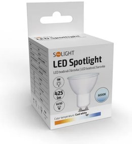 SOLIGHT LED žárovka bodová PAR16 5W, GU10, 6000K, 425lm
