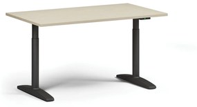 Výškově nastavitelný stůl OBOL, elektrický, 675-1325 mm, deska 1400x800 mm, černá zaoblená podnož, dub přírodní