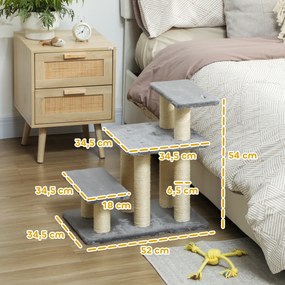 PawHut Psí schůdky 3 stupně 54 cm vysoké Schůdky pro domácí mazlíčky pro malé psy, kočičí schody se sisalovým škrabadlem, hrací míček