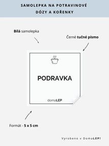 PODRAVKA – bílá samolepka na dózu, tučné písmo, 5 x 5 cm | DomaLEP