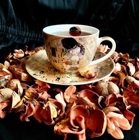 Sada šálků s podšálkem espresso Klimt THE KISS 2 ks 90 ml hnědá