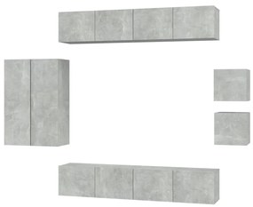 8dílný set TV skříněk betonově šedý kompozitní dřevo - Default Title