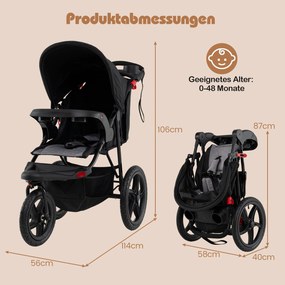 Costway Kočárek na jogging skládací jogger s nastavitelným sklonem sedátka proti