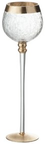 Skleněný antik svícen na noze s popraskáním Gold - Ø 9*30cm