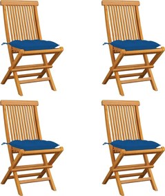 vidaXL Zahradní židle s mi poduškami 4 ks masivní teak [3062585] Barva: Modrá