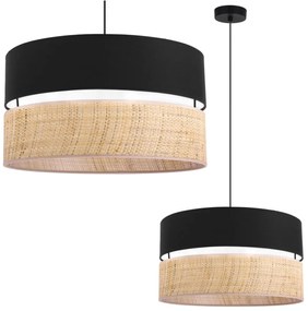 Závěsné svítidlo Rattan, 1x ratanové/černé textilní stínítko, (fi 45cm)