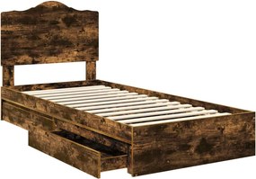 Postel s úložným prostorem se zásuvkou Kouřový dub 90 x 200 cm 3413545