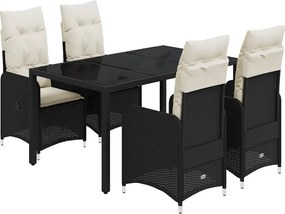 5dílný zahradní bistro set s poduškami černý polyratan 3276990