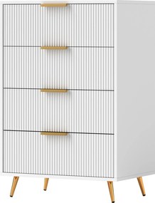 HOMCOM Skříňka se 4 zásuvkami – Moderní komoda s vlnitým designem, bezpečnostní systém proti převrácení, 60x40x90 cm, bílá | Aosom