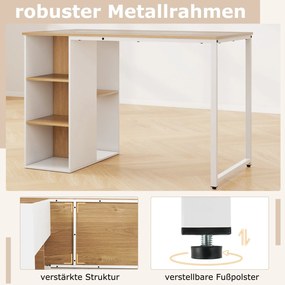 Costway 115 cm počítačový stůl moderní domácí s 5 úložnými přihrádkami natural