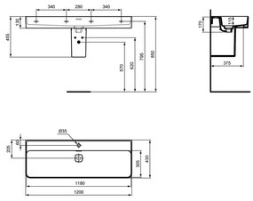 Ideal Standard Strada II - Umyvadlo 1200 mm (broušená spodní hrana), Bílá, T364701