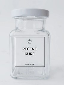 Samolepka na kořenky PEČENÉ KUŘE průhledná 5 × 5 cm tučné písmo