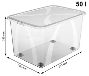Úložný univerzální box, transparentní krabice s víkem, Rotho LONA, 50l