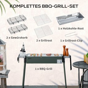 Outsunny Surový Gril z Nerezové Oceli BBQ Kouřák s Grilovací Mřížkou, Zahradní Gril pro BBQ Kempování, Terasu, Zahradu 94 x 39 x 70 cm